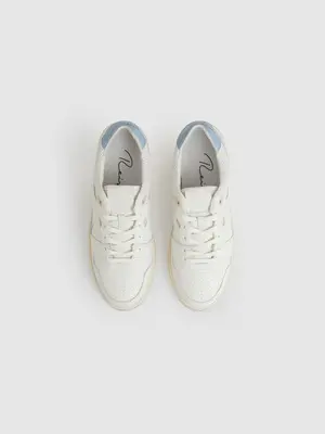 REISS Astor Leather Low Top Trainers - Off White/soft Blue