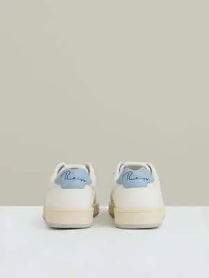 REISS Astor Leather Low Top Trainers - Off White/soft Blue