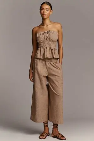 THE SOMERSET COLLECTION BY ANTHROPOLOGIE Striped Cotton-linen Pull-on Pants