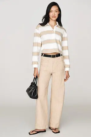Maeve Colette Striped Full-length Wide-leg Pants - Khaki/white Stripe