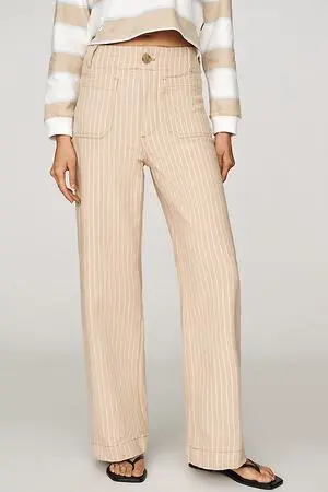 Maeve Colette Striped High-rise Wide-leg Full-length Pants - Khaki/white Stripe