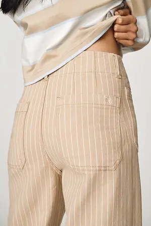 Maeve Colette Striped High-rise Wide-leg Full-length Pants - Khaki/white Stripe