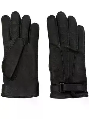 Zegna Logo-debossed Leather Gloves - Black