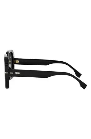 Fendi Selleria Square Sunglasses - Shiny Black / Smoke Mirror