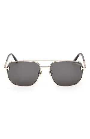 TOM FORD 61mm Navigator Sunglasses - Rose Gold Transp Grey / Green