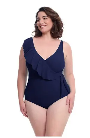 GOTTEX Profile By Gottex Tutti Frutti Ruffle One-Piece Swimsuit Navy