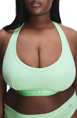 SAVAGE X FENTY Stretch Cotton Essentials Bralette - Green Lotus Line By Line Print