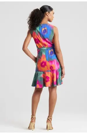 Natori Floral Belted Ruffle Hem Dress
