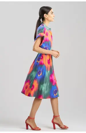 Natori Floral Shirt Dress With Mandarin Collar