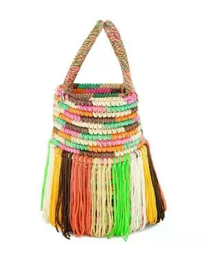 SENSI STUDIO Fringed Woven Tote Bag - Orange