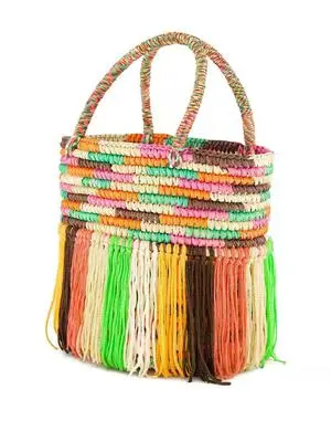 SENSI STUDIO Fringed Woven Tote Bag - Orange