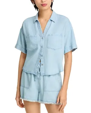 Aqua Chambray Button-front Top