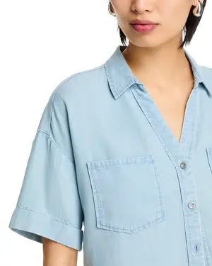 Aqua Chambray Button-front Top