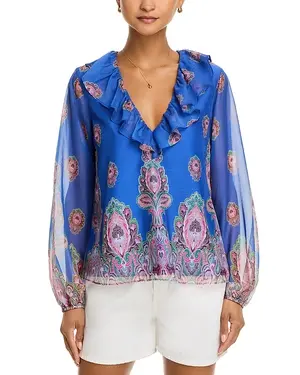 Aqua Paisley Chiffon Blouse
