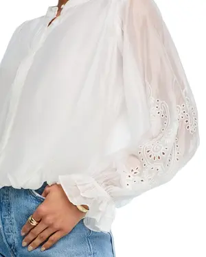 Aqua Eyelet Sleeve Top - Ivory