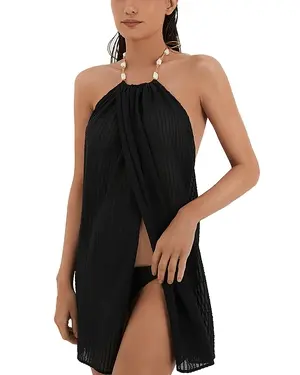 VIX PAULA HERMANNY Cloe Halter Mini Dress Cover Up - Black