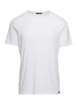 TOM FORD T-shirt With V Neck In Cotton Stretch - White