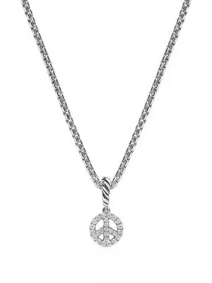 David Yurman Micro Pavé Peace Sign Diamond Necklace - Silver