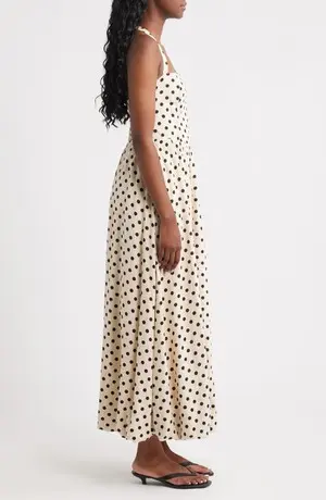 NEXT Spotty Halter Neck Linen Blend Fit & Flare Dress