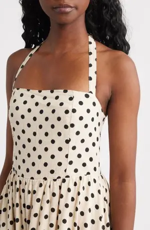 NEXT Spotty Halter Neck Linen Blend Fit & Flare Dress