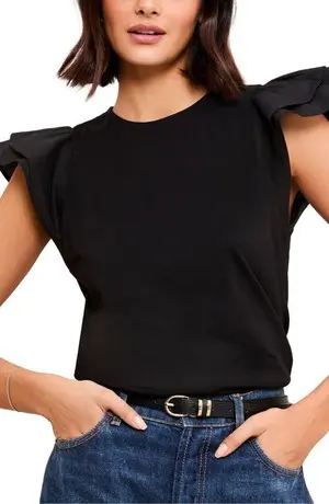 FRIENDS LIKE THESE Mixed Media Ruffle Sleeve Top