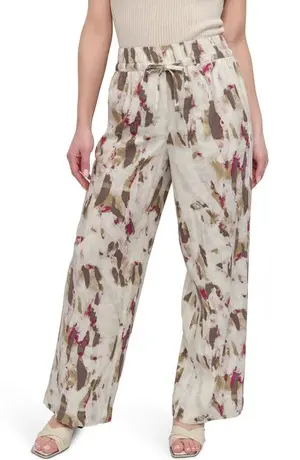 Dkny Printed Linen Blend Drawstring Pants