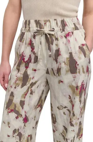 Dkny Printed Linen Blend Drawstring Pants