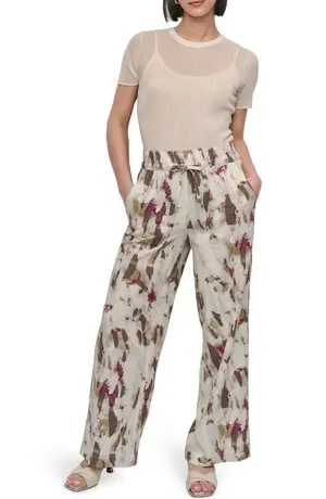 Dkny Printed Linen Blend Drawstring Pants