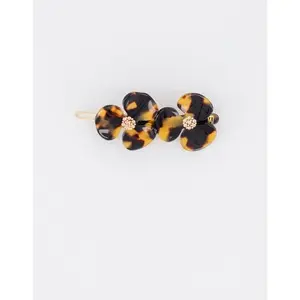 Alexandre De Paris Camelia Acetate Side Barrette Brown