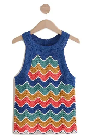 NEXT Stripe Open Stitch Sleeveless Cotton Sweater