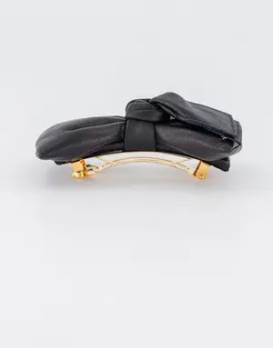 Alexandre De Paris Leather Bow Barrette - Black