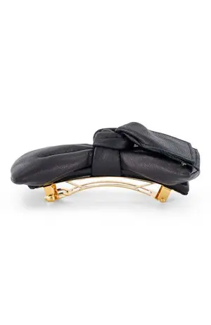 Alexandre De Paris Leather Bow Barrette - Black