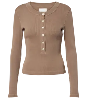 Citizens Of Humanity Varra Ribbed-knit Henley Shirt - Brown