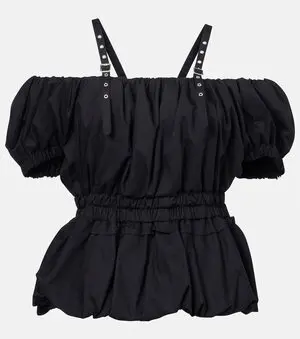 Noir Kei Ninomiya Peplum Cotton Poplin Top - Black