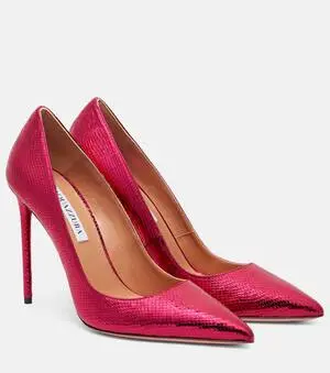 AQUAZZURA Purist 105 Snake-effect Leather Pumps - Pink