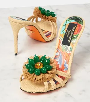 Dolce & Gabbana Taormina 90 Embellished Raffia Mules