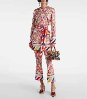 Dolce & Gabbana Cropped Printed Silk-blend Flared Pants
