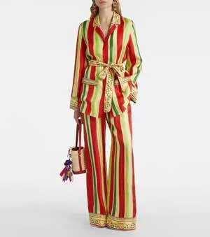 Dolce & Gabbana High-rise Striped Silk Palazzo Pants