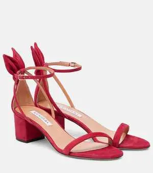 AQUAZZURA Bow Tie 50 Suede Sandals - Red