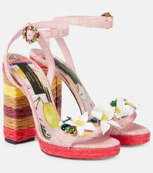 Dolce & Gabbana Taormina 135 Embellished Raffia Sandals - Multicoloured