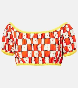 Dolce & Gabbana Patterned Cotton Crop Top - Red
