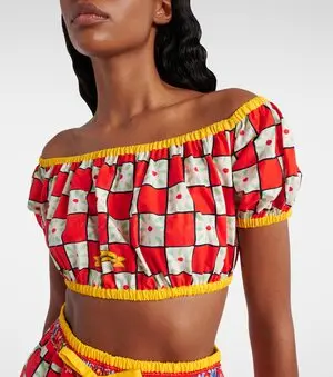 Dolce & Gabbana Patterned Cotton Crop Top - Red