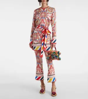 Dolce & Gabbana Belted Printed Silk Top