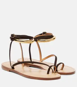AMANU Kalahari Leather Sandals With Gold-tone Hardware - Brown