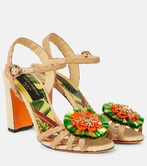 Dolce & Gabbana 90 Embellished Raffia Sandals - Multicoloured