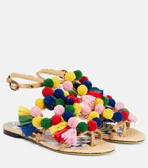 Dolce & Gabbana 90 Embellished Raffia Sandals - Multicoloured