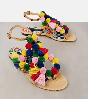 Dolce & Gabbana 90 Embellished Raffia Sandals