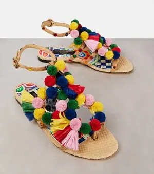 Dolce & Gabbana 90 Embellished Raffia Sandals