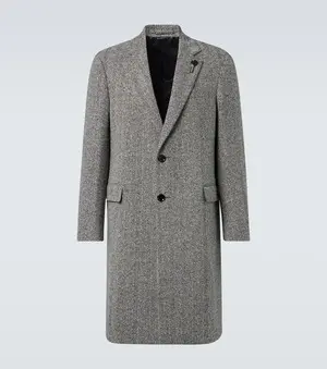 LARDINI Herringbone Virgin Wool Tweed Overcoat
