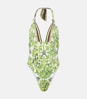 Dolce & Gabbana Printed Halterneck One Piece Swimsuit - Green